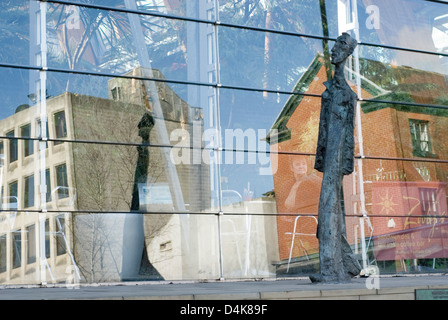 Walking Man by George Fullard and reflection in the window of the ...
