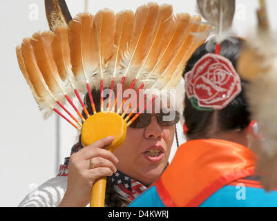 Members of Cree tribe from Canada dance at the Pow Wow during the Karl ...