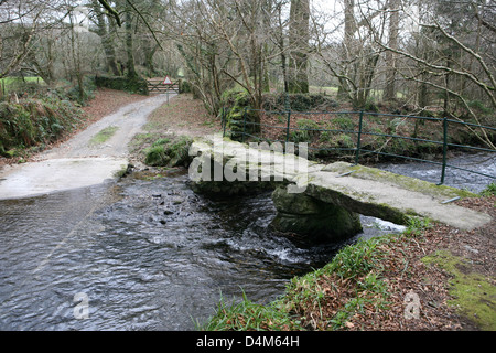 097804 grid ref ancient clapper bridge near the ford at Trecarne south ...