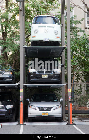 Stacked parking racking car park in Chinatown, New York Stock Photo - Alamy