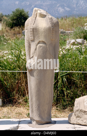 Greece. Samos. Ancient Greek inscription on the gigantic Kouros at the ...
