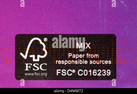 FSC Mix paper from responsible sources and recycle logo on purple pink ...