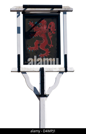 Red Lion pub sign against a blue sky at Coleshill Buckinghamshire UK ...