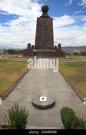 Yellow equator line, marking zero degrees latitude, Equator Monument La ...