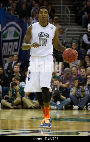 CLEVELAND, OH - MARCH 10: Akron Zips guard Greg Tribble (2) makes the ...