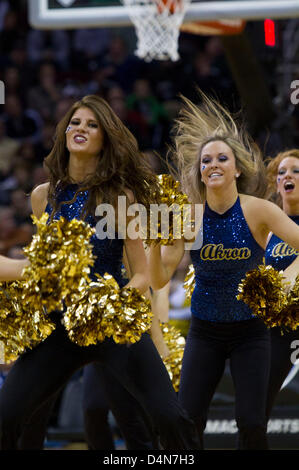 March 16, 2013: Akron cheerleaders in action during the MAC Tournament ...