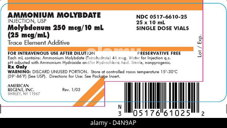 American Regent has recalled Ammonium Molybdate Injection, USP, due to ...