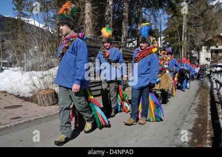 Children celebrating Chalandamarz, Zernez, Lower Engadine, Graubünden ...