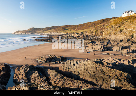 Overlooking Combesgate Beach near Woolacombe Devon England UK Stock ...
