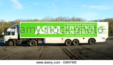 Asda supermarket delivery lorry and trailer overtaking a similar Stock ...
