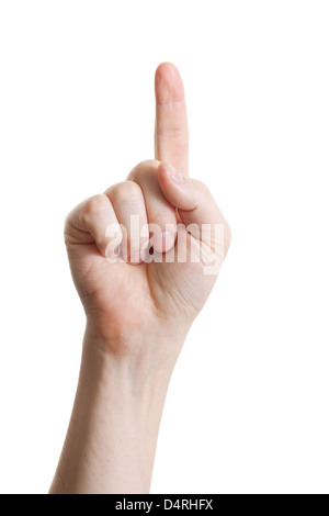 Index finger hand signal on white background Stock Photo - Alamy