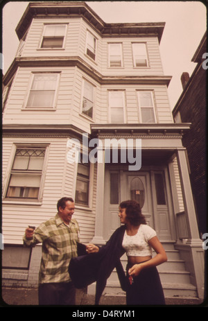 Anthony Bruno and his daughter Sandra stand in front of their home ...