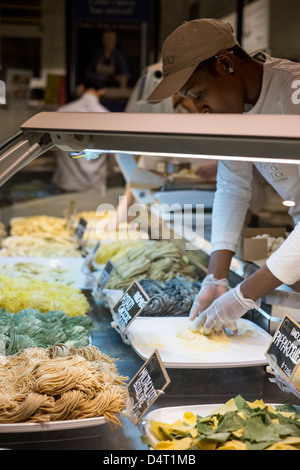 Fresh pasta at Eataly Italian food hall, Liverpool Street, London, UK ...
