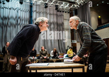 Actors holding their scripts rehearing a new play drama in a theatre ...
