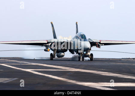 F 14 Tomcat landing on aircraft carrier Nimitz CVN 68 tail hook visible ...