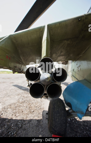 Close-up of a rocket-pod of the Mil Mi-24 helicopter gunship (Hind) at ...