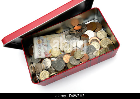 Red money tin Stock Photo - Alamy