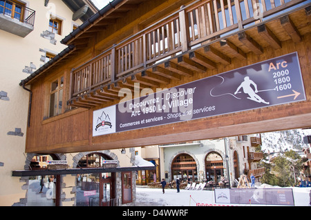 Village of Arc 1950, ski resort in winter, the Mont-Blanc in the ...
