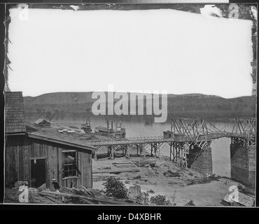 A Mathew Brady photograph of a bridge across the Tennessee River, built ...