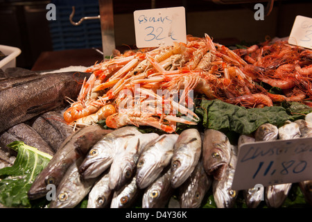 A range of fish displayed at the excellent Poblenou Market, Barcelona ...