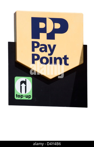 Paypoint and mobile phone top-up sign outside a shop Stock Photo - Alamy