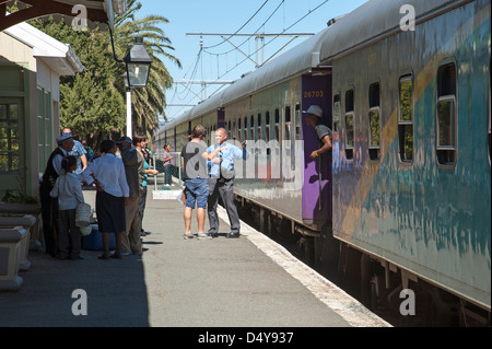 The Shosholoza Meyl train arrives at Matjiesfontein Station in the ...