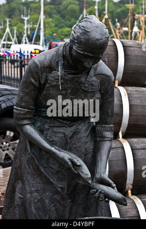 A bronze statue of a 'fishwife' on the harbour in Nairn, Scotland ...