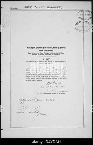 The 1924 Indian Citizenship Act granted U.S. citizenship to all Native ...