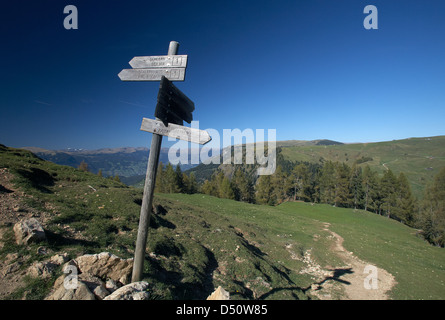 Compatsch, Italy, signs for trails Stock Photo - Alamy