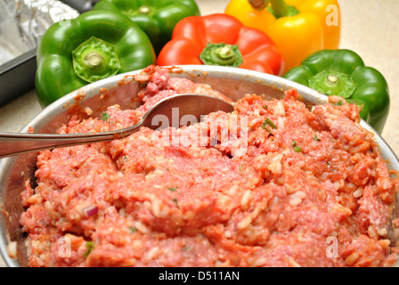 Raw Meat Stuffing for Peppers Stock Photo - Alamy