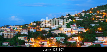 Virgin Islands St Thomas mountain panorama view in early morning with ...