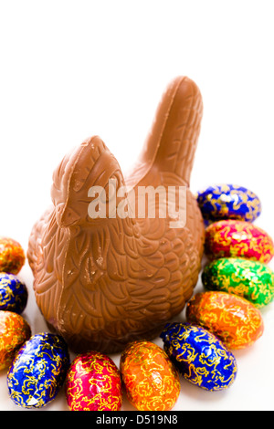 Chocolate chicken prepared for Easter on a white background Stock Photo ...