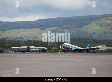 A KLM Royal Dutch Airline twin prop aircraft flying out of a Scottish ...