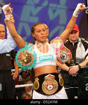 Norwegian boxer Cecilia Braekhus cheers after the fight against Mikaela ...