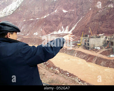 The construction site of the Rogun dam at the Vakhsh river pictured in ...
