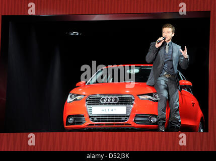 US singer Justin Timberlake presents the new Audi A1 on the first press ...