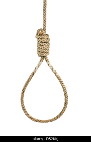 Hanging gallows rope with knot, isolated on white Stock Photo - Alamy
