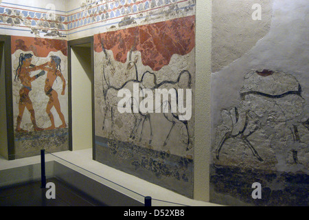 Ancient Greek painting of boxing and boxers from Santorini in Greece ...