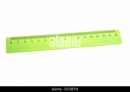 Green ruler isolated on white, top view Stock Photo - Alamy