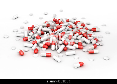 Some pills and capsule tabs lay on white background Stock Photo - Alamy