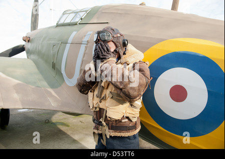 Shell shocked WW2 Royal Air Force pilot/aircrew member, looking down ...