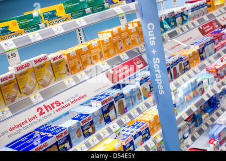 Band-Aid products on display at a Walgreens Flagship store Stock Photo ...