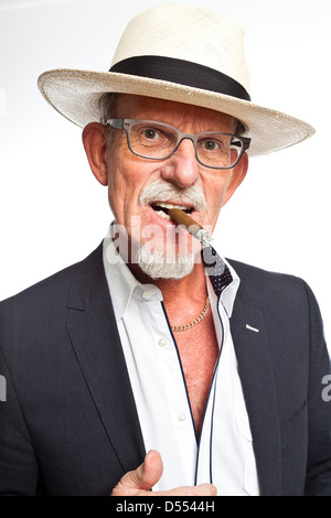 Gangster mafia man smoking cigar. Isolated on white Stock Photo - Alamy