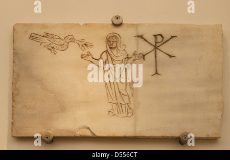 Roman tombstone. Early Christian. Christogram with doves. Latin ...