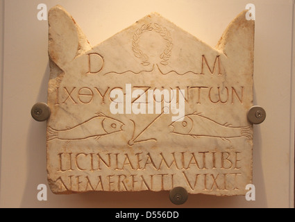 Stele Licinia Amias. Ancient Christian inscription. Greek letters ...