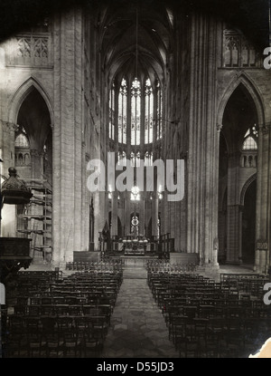The nave of Beauvais Cathedral in France, known for its stunning Gothic ...