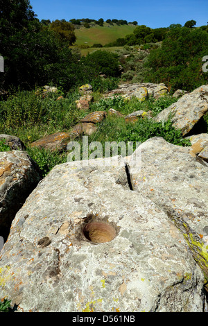 Native American Indian acorn grinding holes mortar stones in bedrock at ...