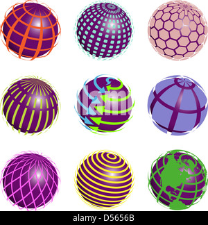 Illustration nine blue symbols of the planet on white background Stock ...