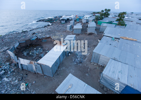 View over corregated buildings on Remba Island, Lake Victora, Kenya ...