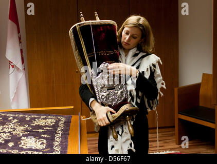 Ukrainian female rabbi Alina Treiger stands at the synagogue of Abraham ...